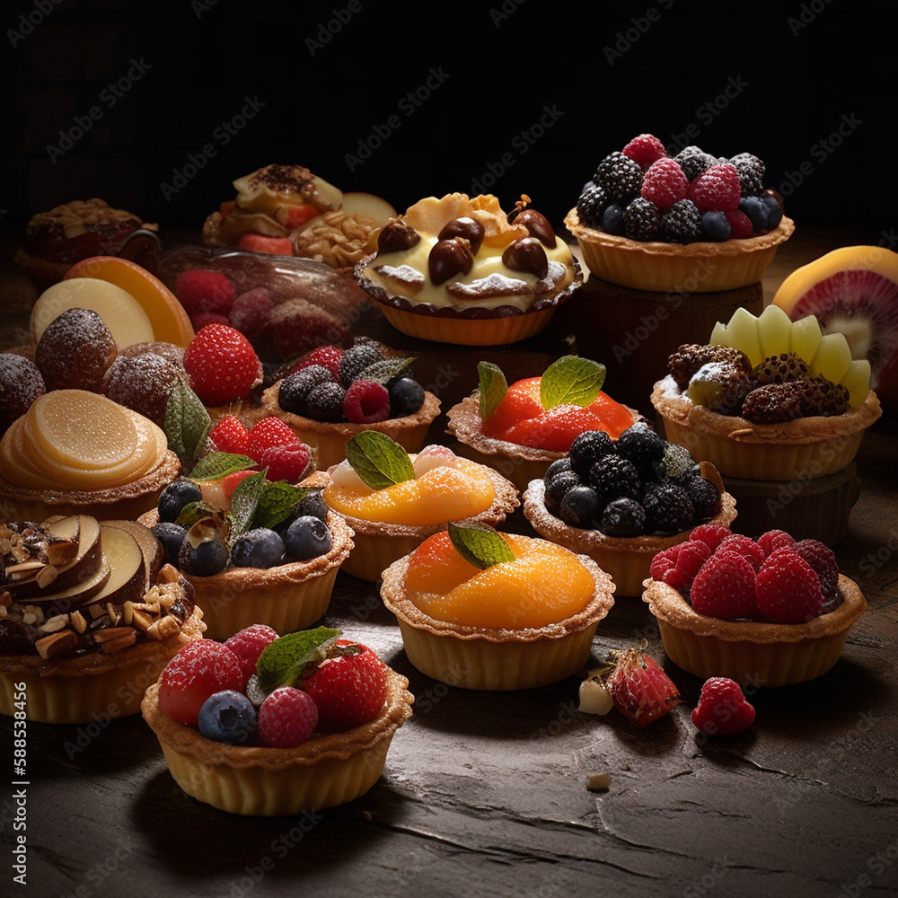 mini-gâteaux français (mini French cakes), macarons, madeleines ...