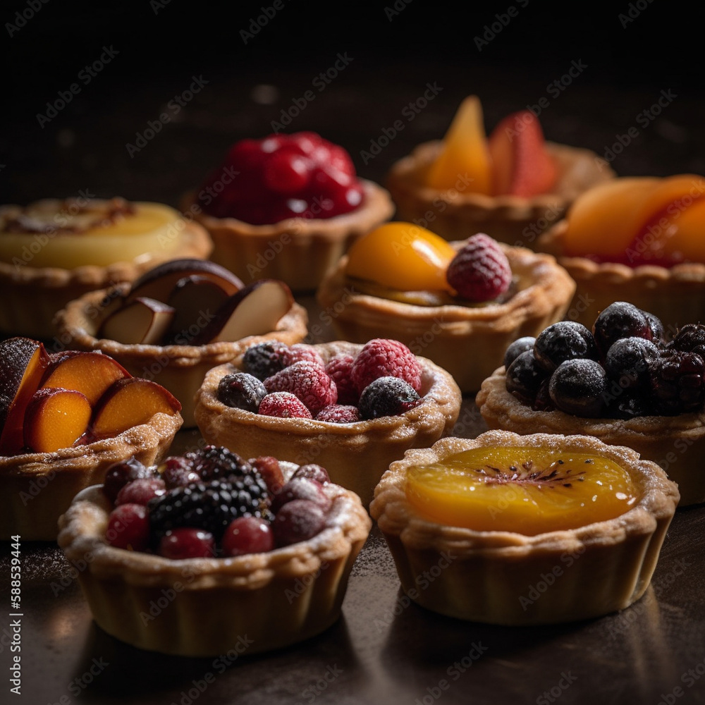 mini-gâteaux français (mini French cakes), macarons, madeleines ...