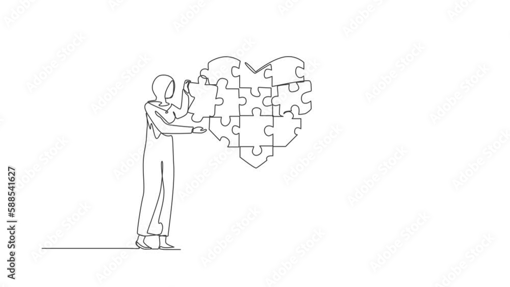 Animated self drawing of continuous line draw Arab loving couple ...