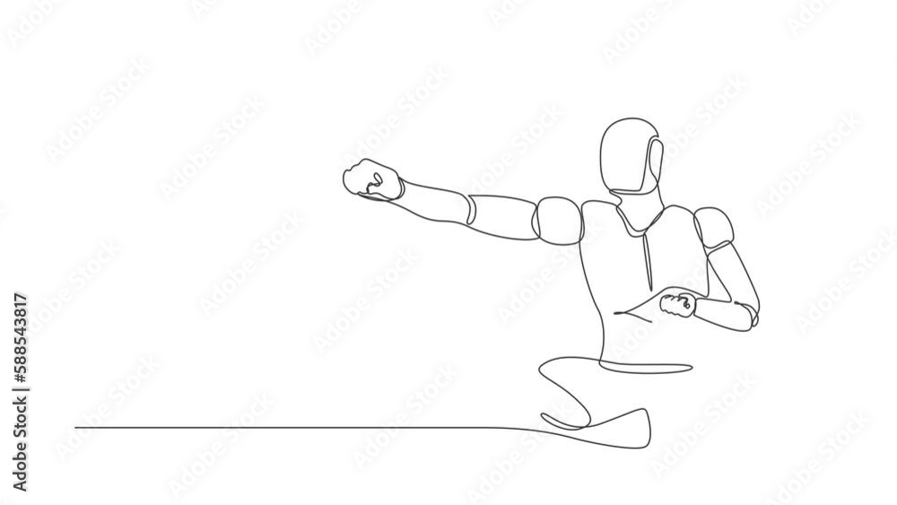 Self drawing animation of single one line draw robot come out from ...