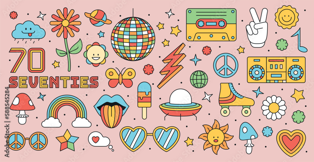 Poster Set of 70s stickers – Wall Art | UkPosters
