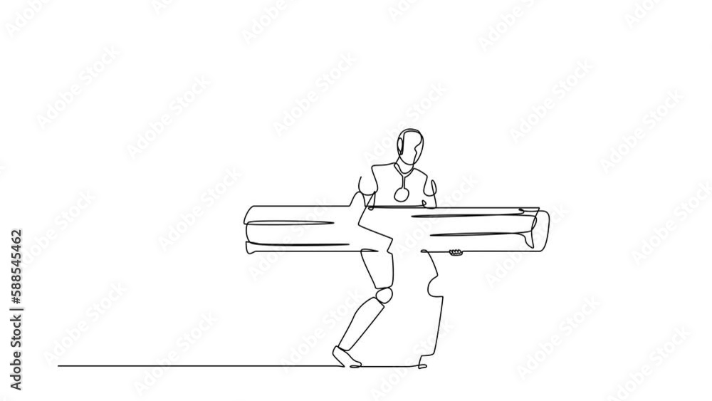 Self drawing animation of single line draw robot holding large log to ...