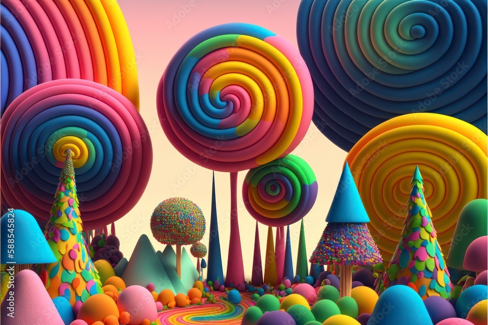 lollipops in the park, colorful candy land playground, sweet swirl ...
