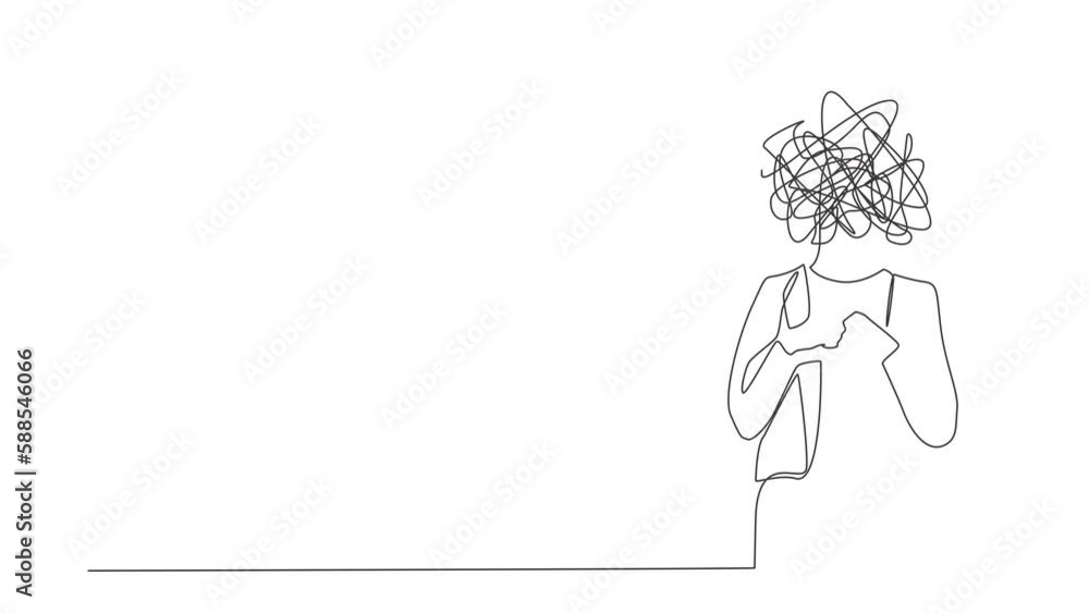 Self drawing animation of single line draw businesswoman with round ...