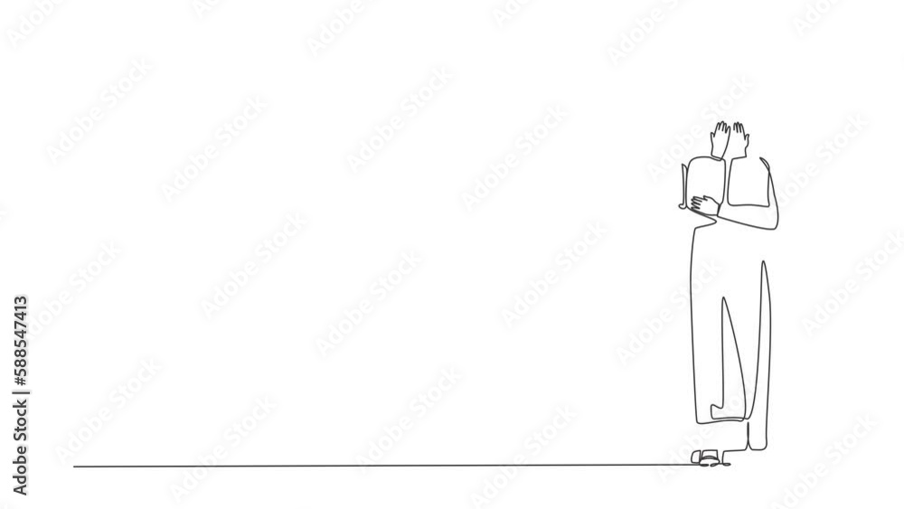 Self drawing animation of single line draw Arabian man husband calming ...