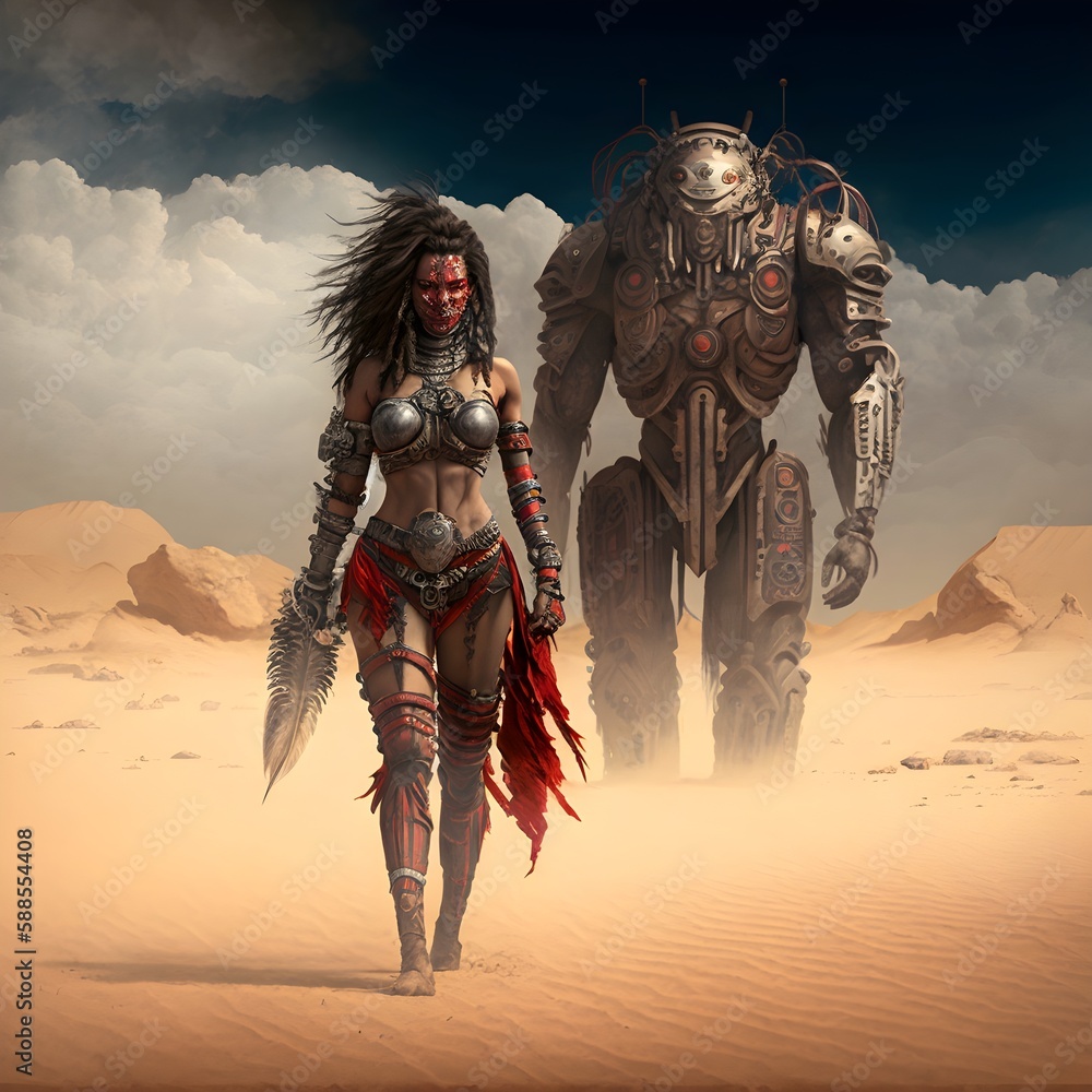 hybrid of anunnaki and nephilim with tibetan inspired armour walking through a post apocalyptic ...