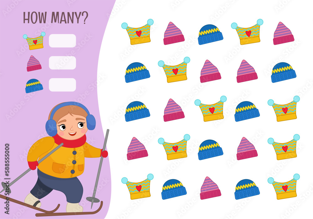 Counting educational children game, math kids activity sheet. How many ...