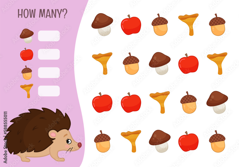 Counting educational children game, math kids activity sheet. How many ...