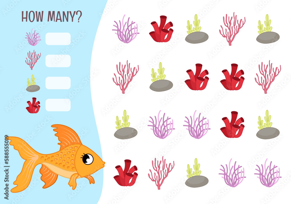 Counting educational children game, math kids activity sheet. How many ...