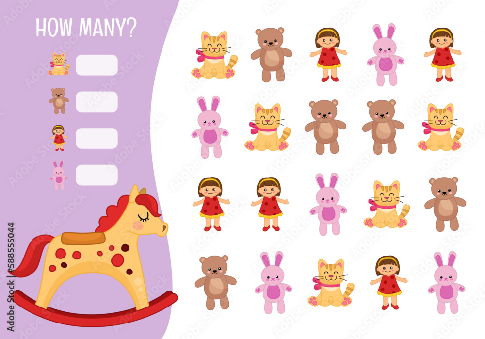 Counting educational children game, math kids activity sheet. How many ...