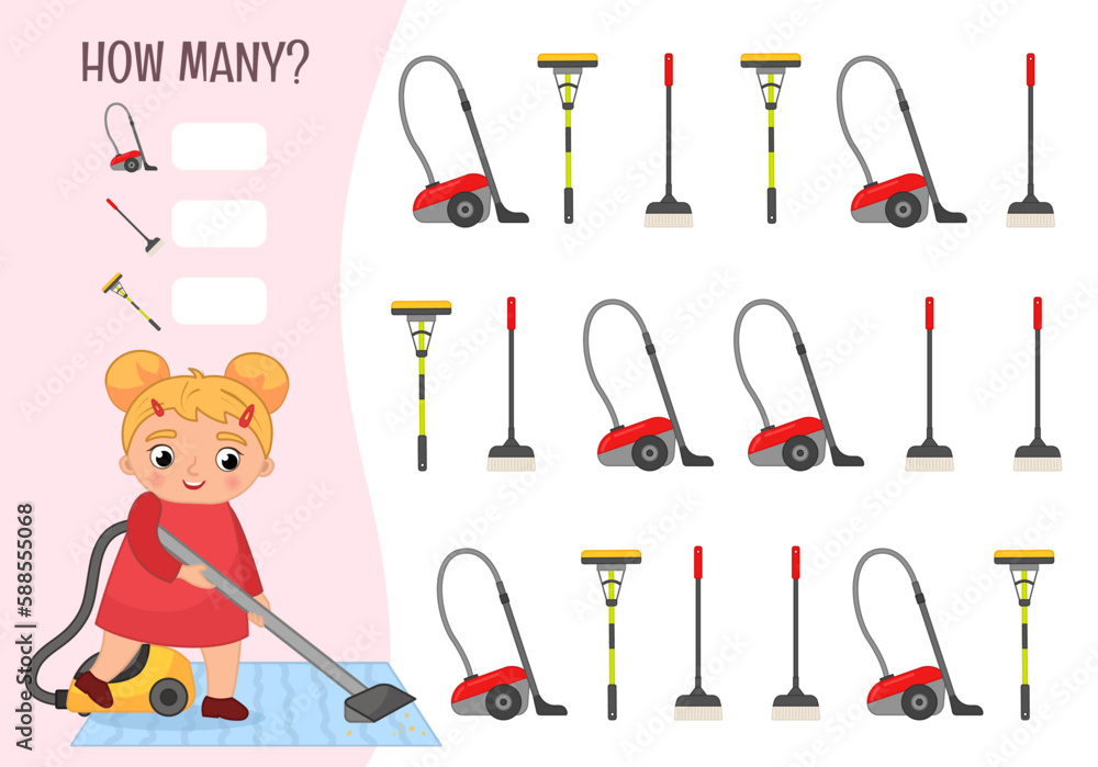 Counting educational children game, math kids activity sheet. How many ...