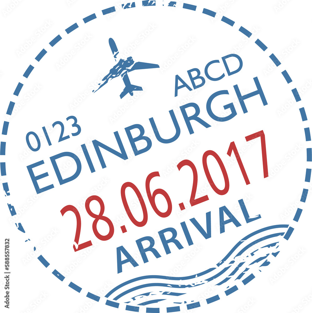 Scotland border entry visa Edinburgh airport stamp Stock Illustration ...