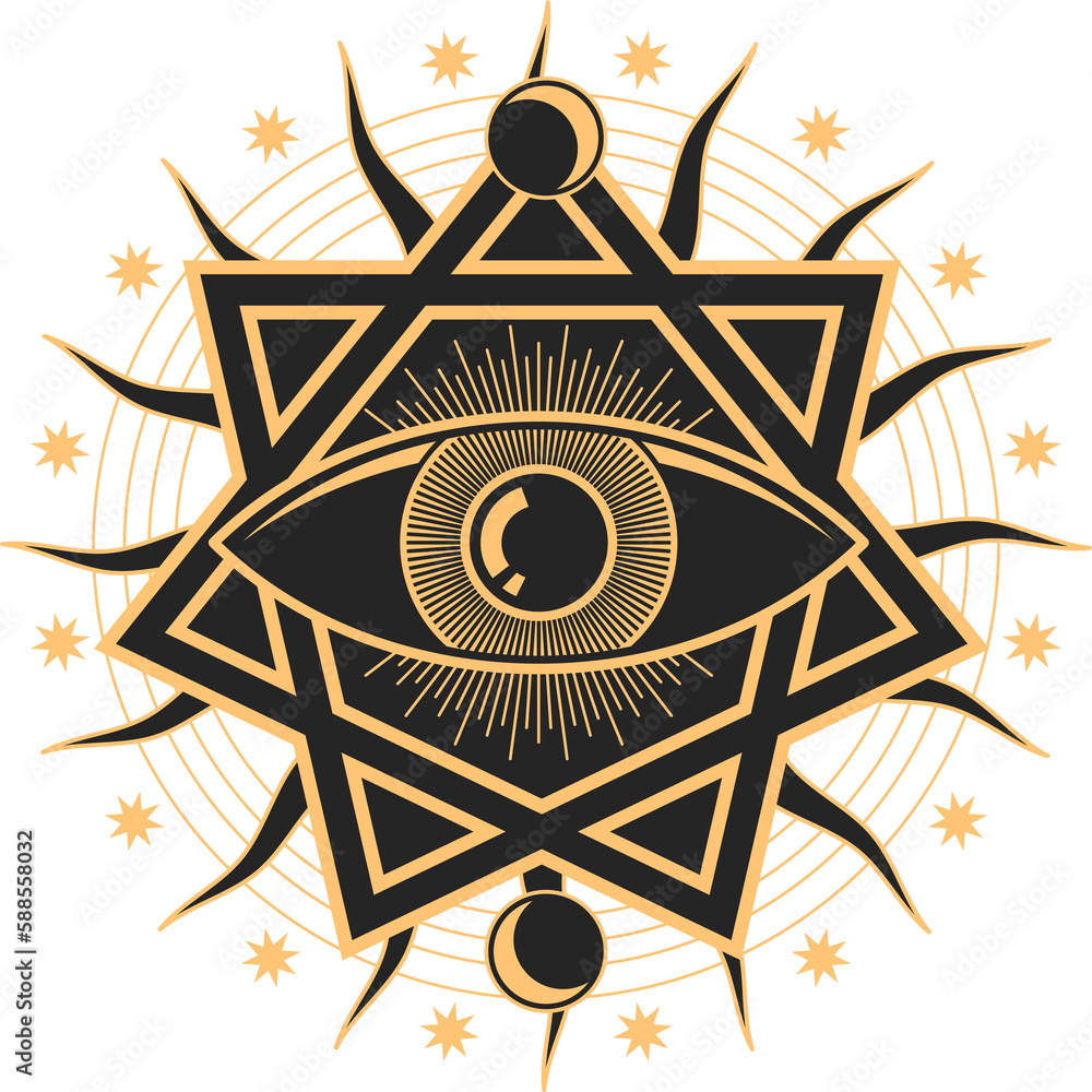 Magic tarot sign, eye occult and esoteric symbol Stock Illustration ...