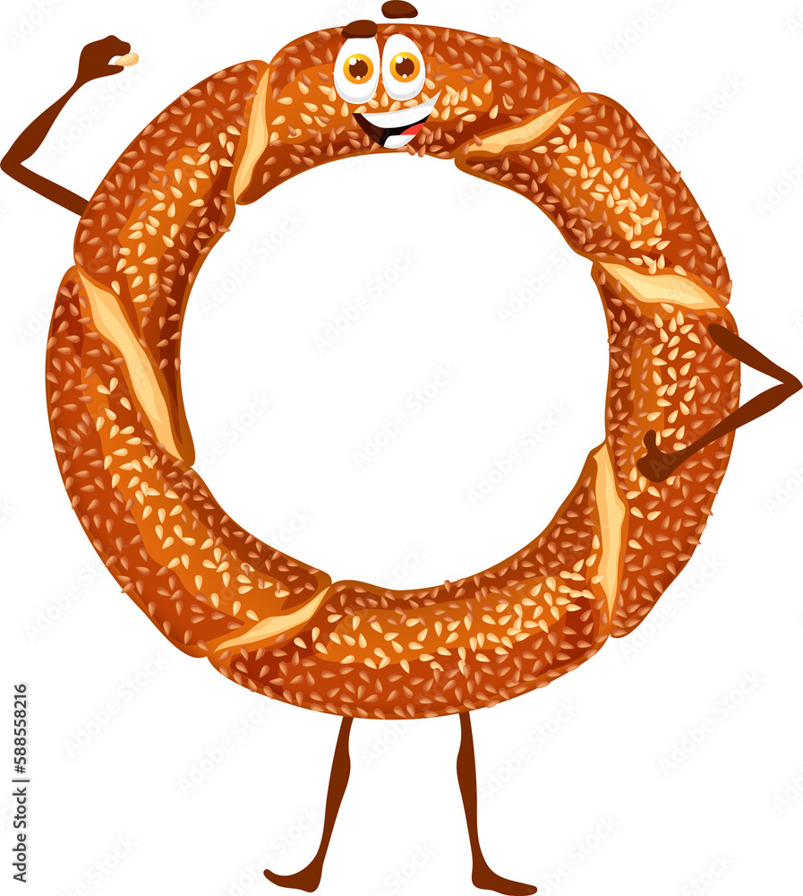 Cartoon turkish bagel simit character, bakery food ilustração do Stock ...