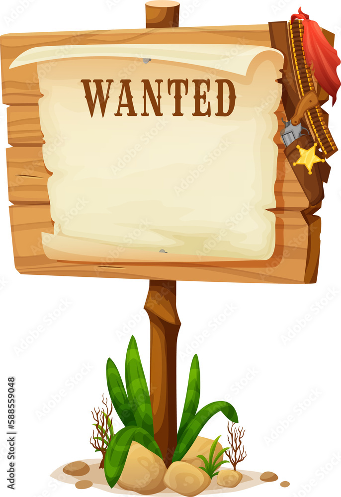 Cartoon wild west wanted board, vector wooden sign Stock Illustration ...