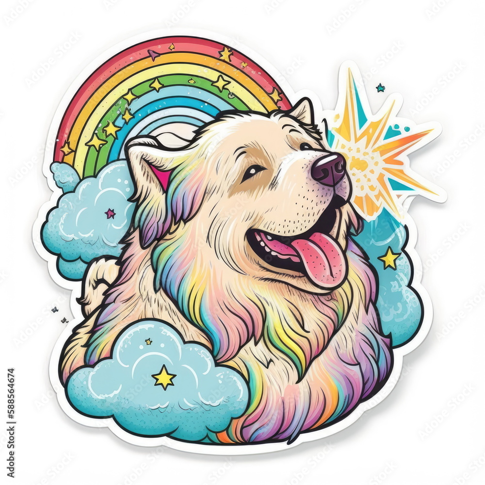 sticker design with smile dog, vector, white background Stock ...