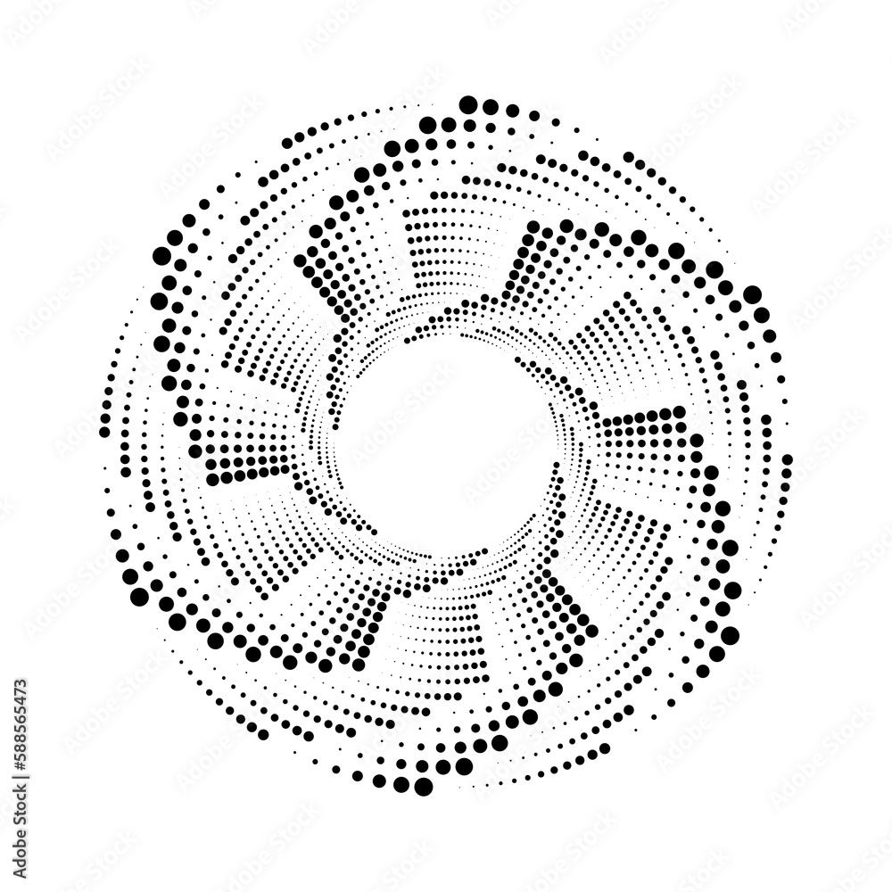Black halftone dots in circle form. Geometric art. Design element for ...