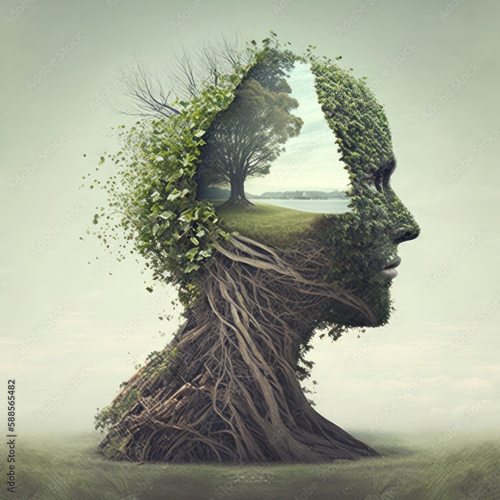 relaxing mind abstract double exposure, ocean meditation calm green ...