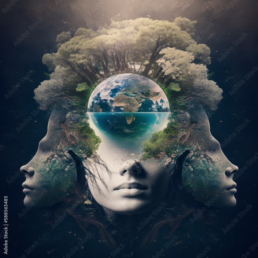 relaxing stress free mind abstract double exposure, ocean meditation ...