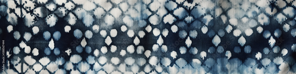Kanoko shibori, Japanese indigo, blue tie dye on off white textile, AI ...