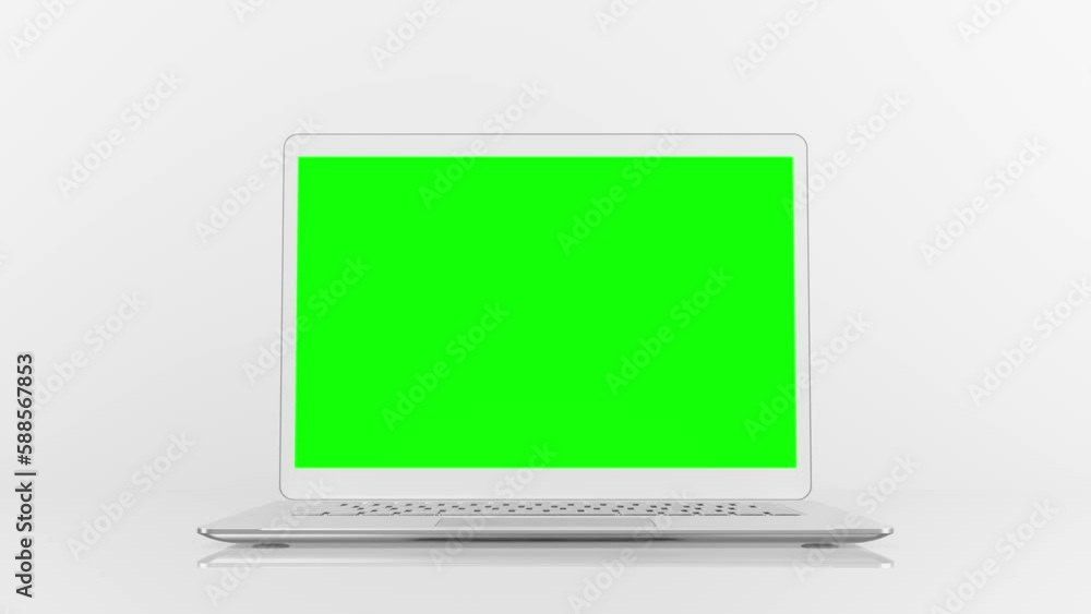 Vidéo Stock Laptop Mock-Up and green screen on work desk in white room ...