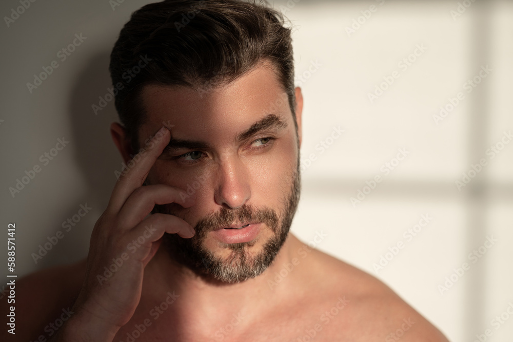 Man close up portrait. Face care of skin. Charming man with perfect ...