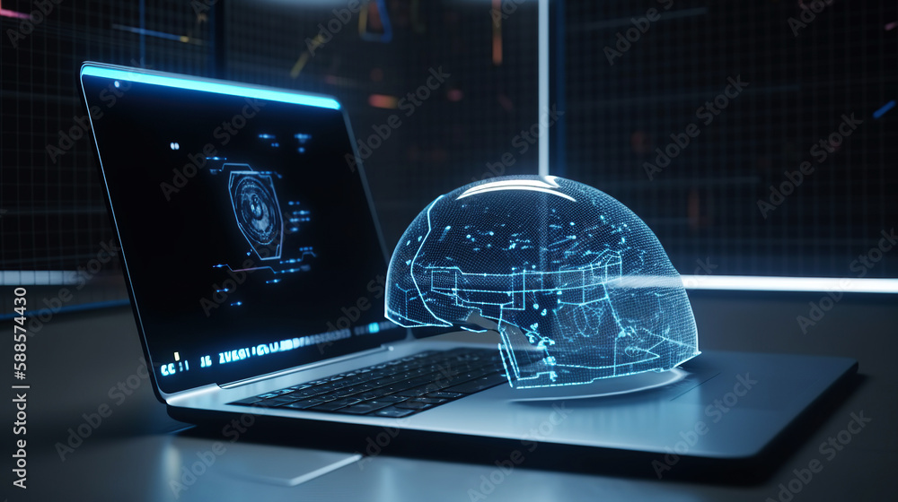 ai generated illustration of Double exposure shows a desktop computer ...