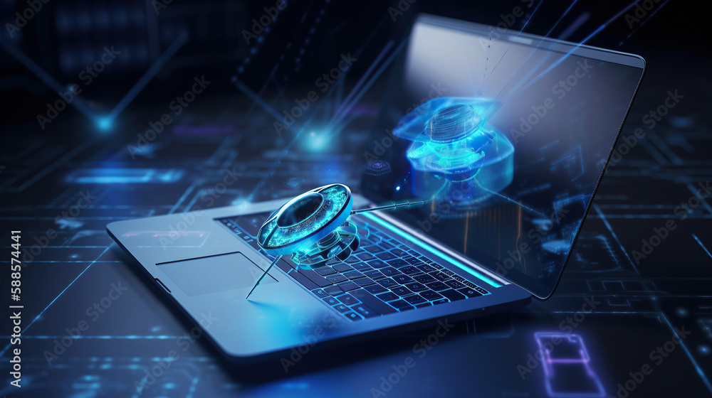 ai generated illustration of Double exposure shows a desktop computer ...