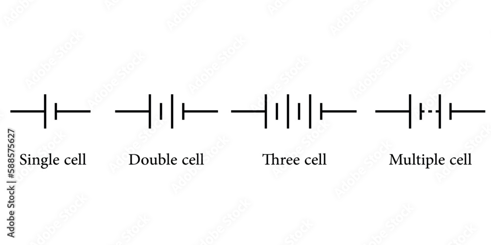 Single, double , three and multiple cell battery symbol. Vector ...