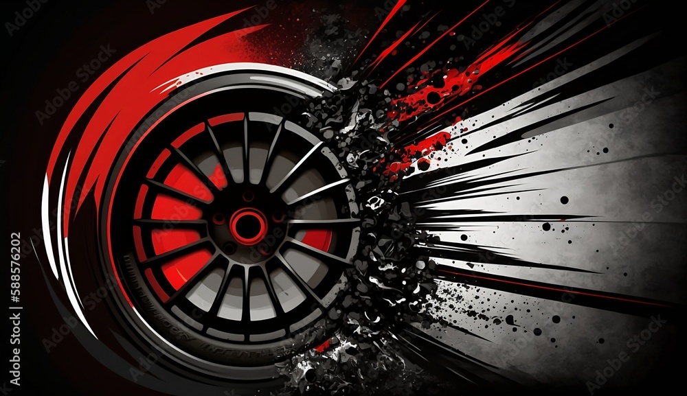 Racing wheel background spinning with red, black and white splices ...