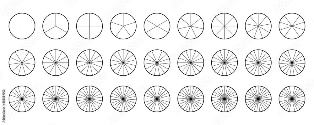 Circle segments collection. Pie diagrams set. Round sections and slices ...