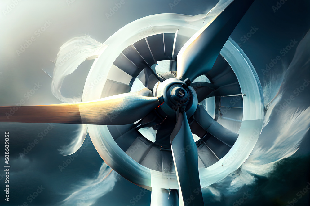 Energy concept. Wind turbine do electricity. Generative AI, Generative ...