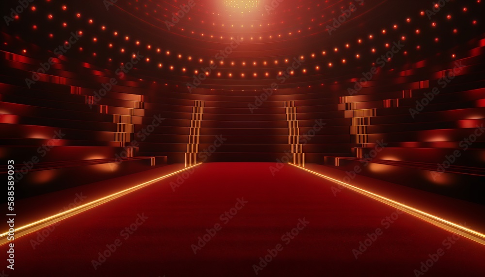Red Carpet Bollywood Stage, Maroon Steps Spot Light Backdrop of the ...