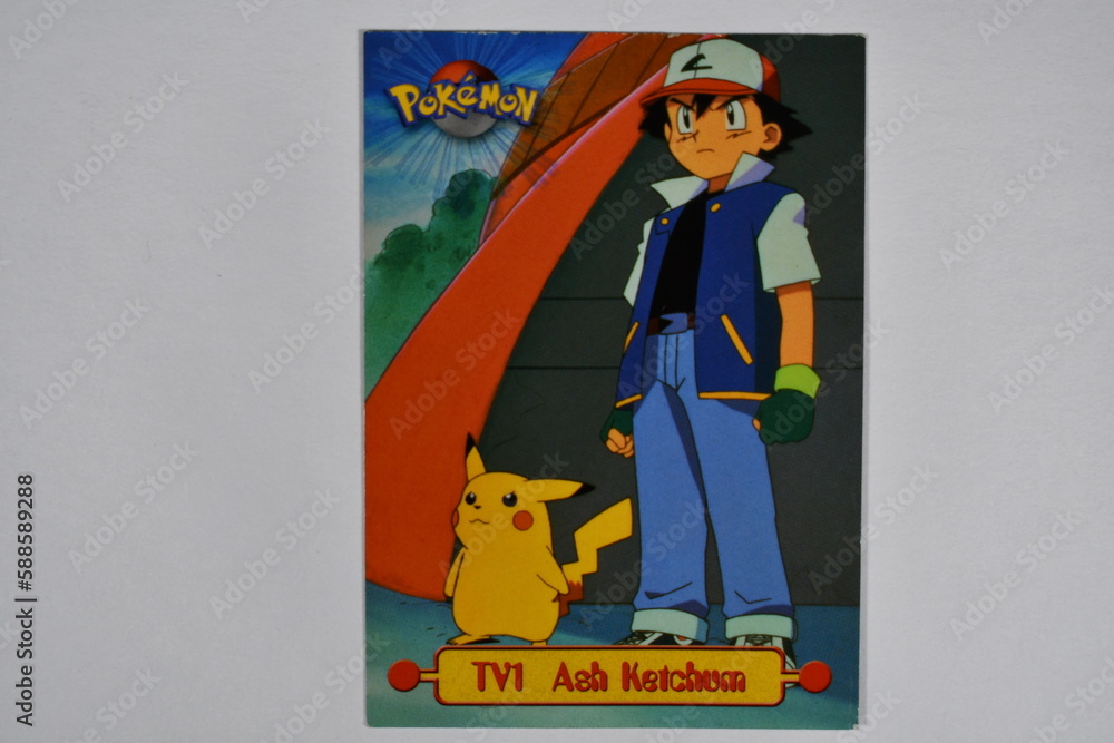 Pokemon trading card game, Ash Ketchum and Pikachu. Stock Photo | Adobe ...