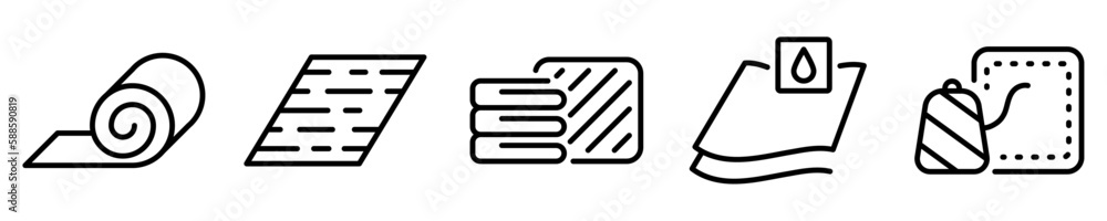 Conjunto de iconos de textil. Tela, material impermeable, resistente ...