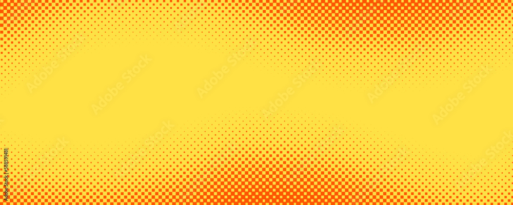 Yellow orange square halftone pattern. Retro comic gradient background ...