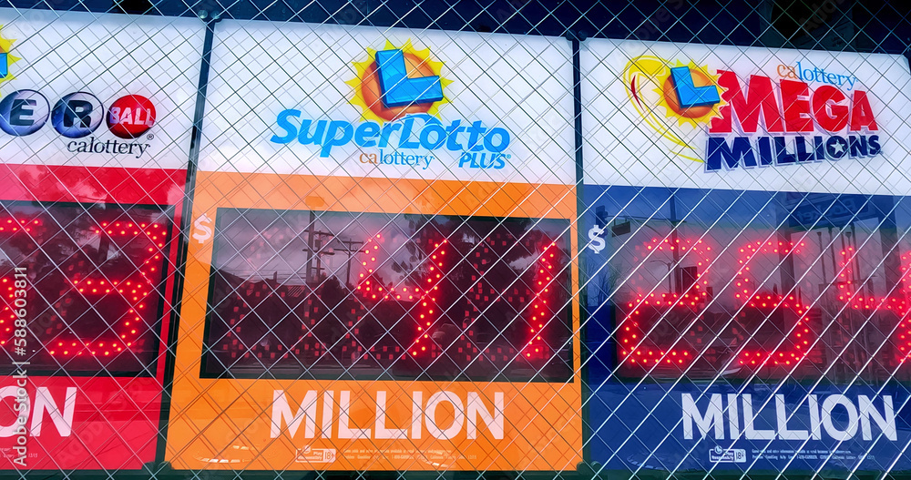 Lotto signs installed on the wall of a gas station where the winning ...