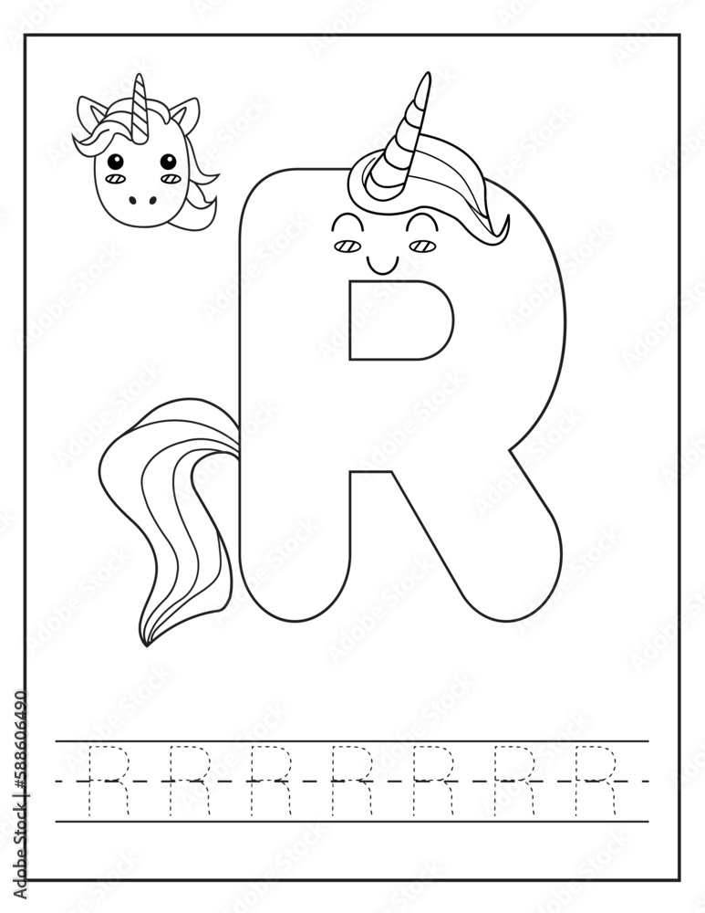 Unicorn alphabet for children education. Coloring book for kids ...
