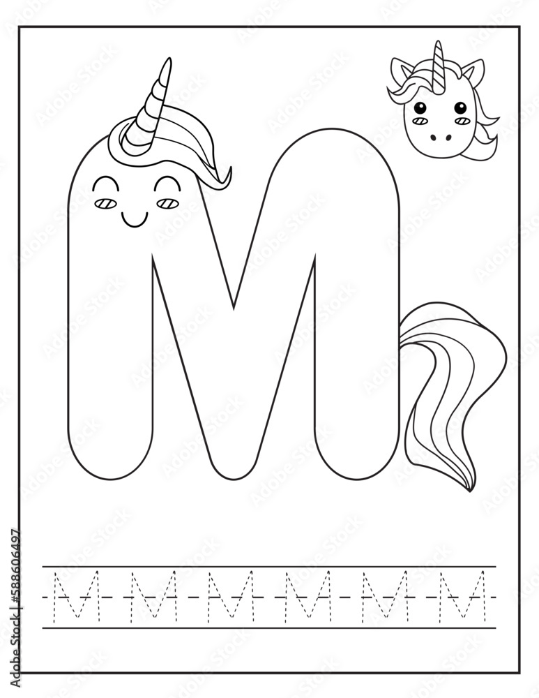 Unicorn alphabet for children education. Coloring book for kids ...