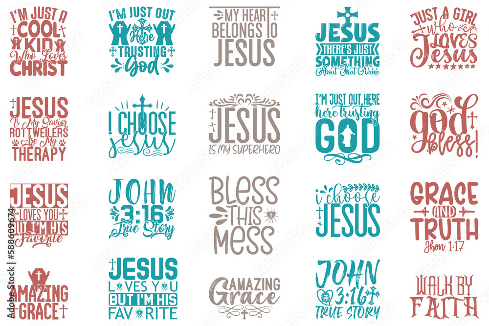 Jesus Christian SVG And T-shirt Design Bundle, Jesus Christian SVG ...
