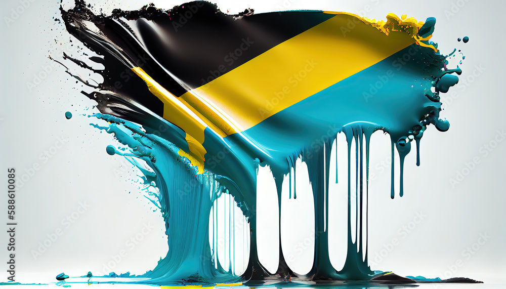 Liquid Paint Colors of Bahamas Flag Dripping and Explosion Abstract Art ...
