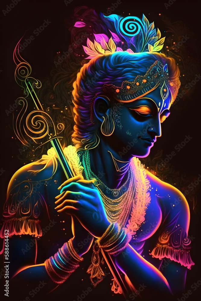 Lord Krishna blue neon line art Stock Illustration | Adobe Stock