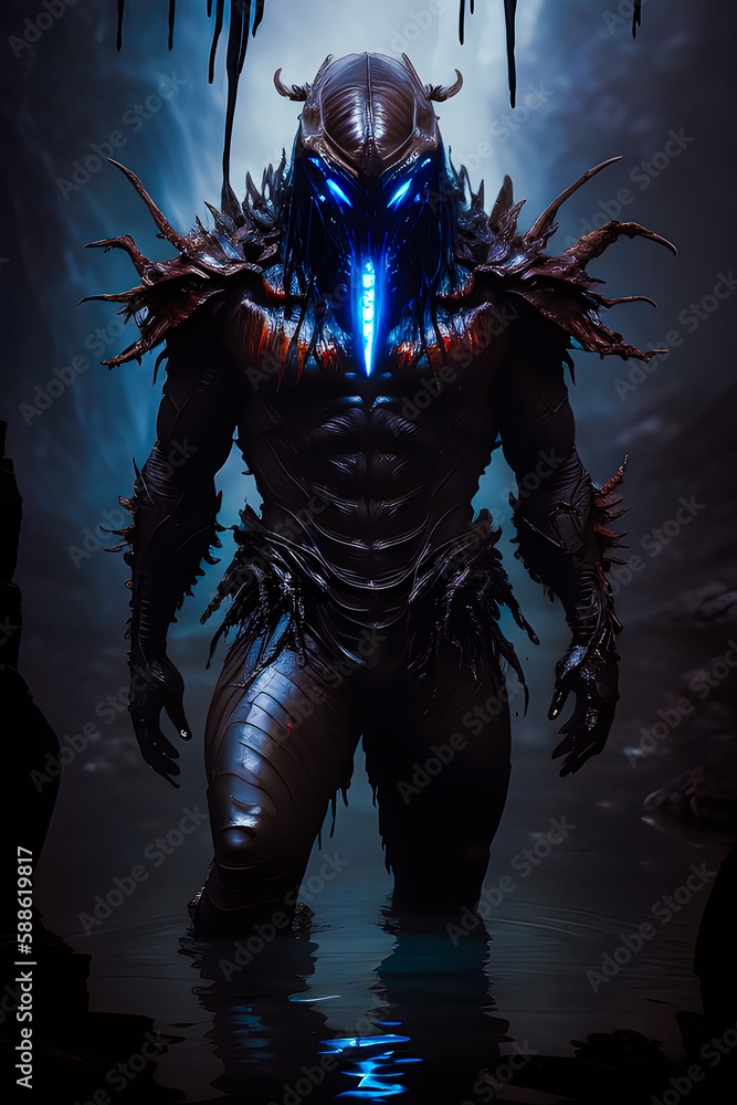 Abyssal Alien Creature Dramatic Dark Art with Moody Tones and Lighting ...