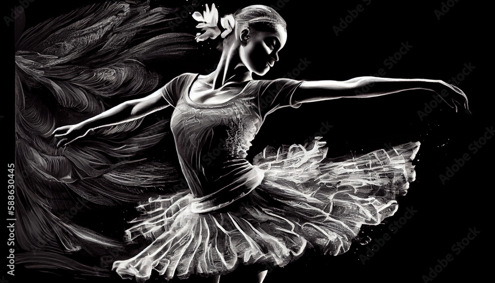 Black and White Abstract Hand Drawing Painting of Ballerina Ballet ...
