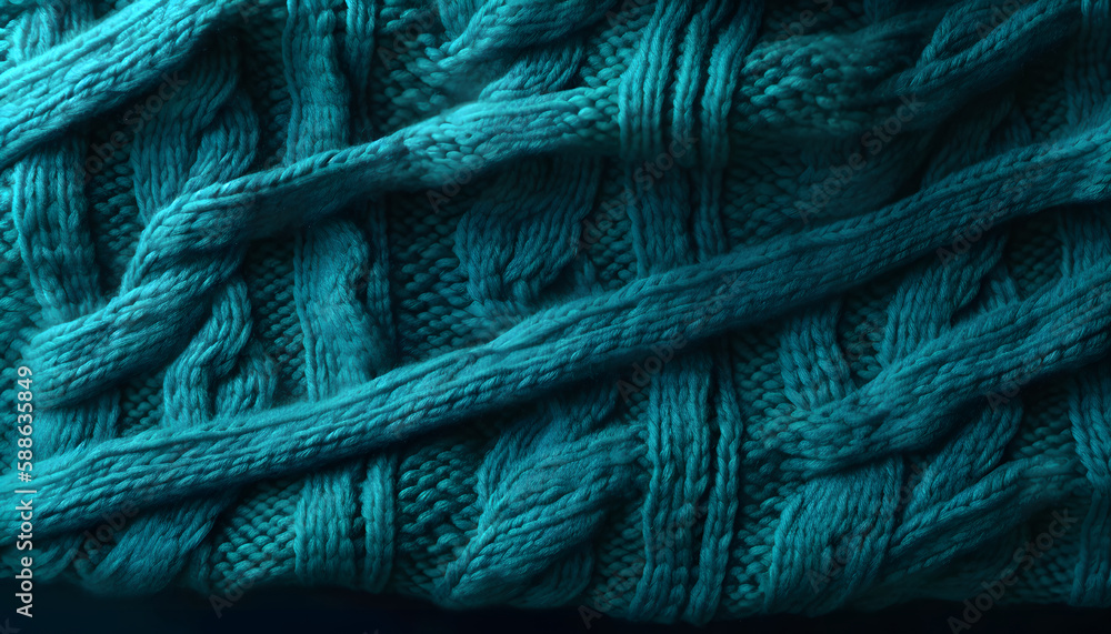 Textured Teal Cable Knit Fabric, intertwined patterns and rich teal ...