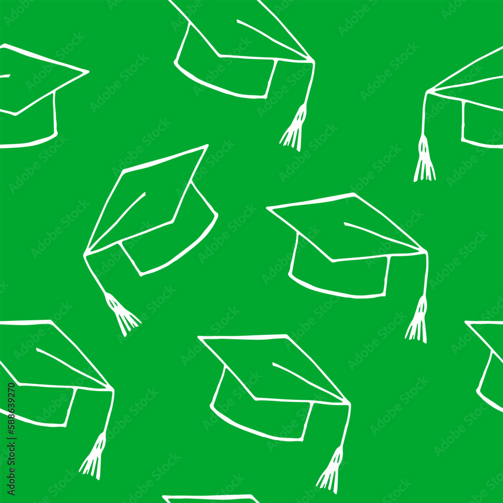 graduation cap seamless pattern hand drawn in doodle style. back to ...