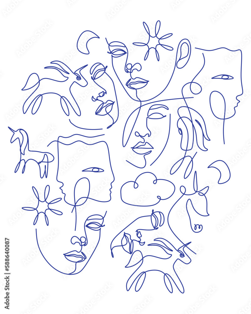 Line Art Minimalist Canvas print, Continuous line art, one line drawing ...