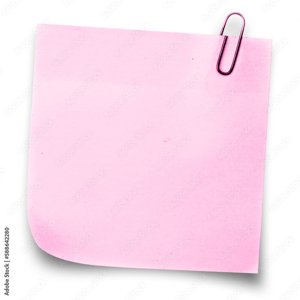 Pink sticky note with paper clip Stock Photo | Adobe Stock