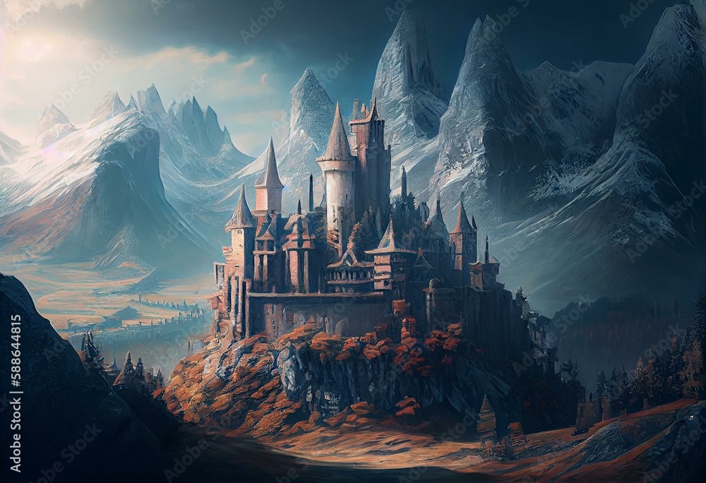 Concept art featuring fantasy castle in the middle ages. Medieval ...