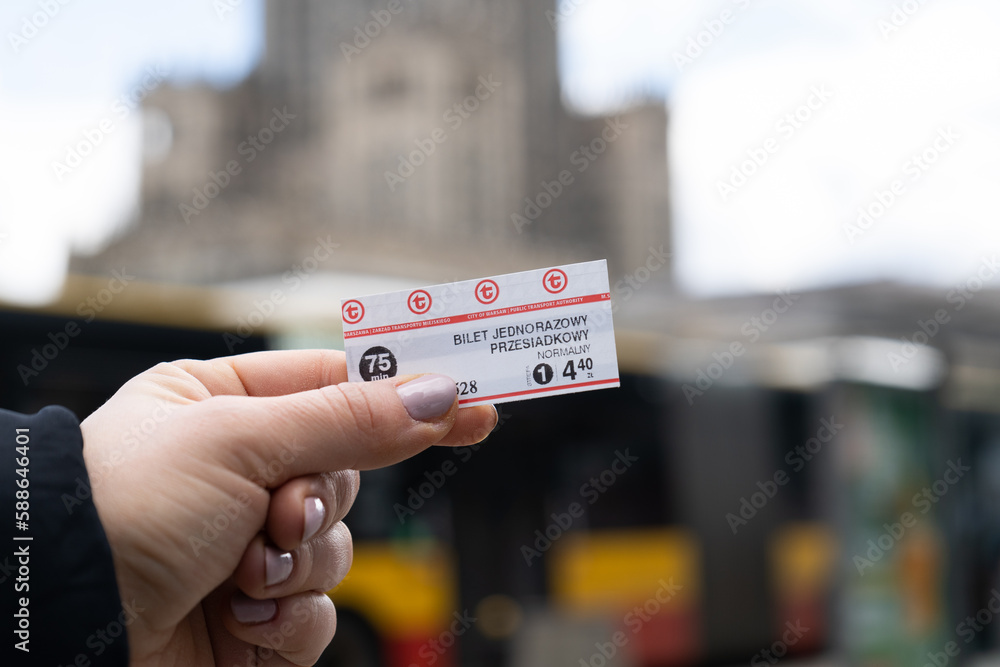 Hand holding single fare 75 minute transfer ticket, ZTM Public ...
